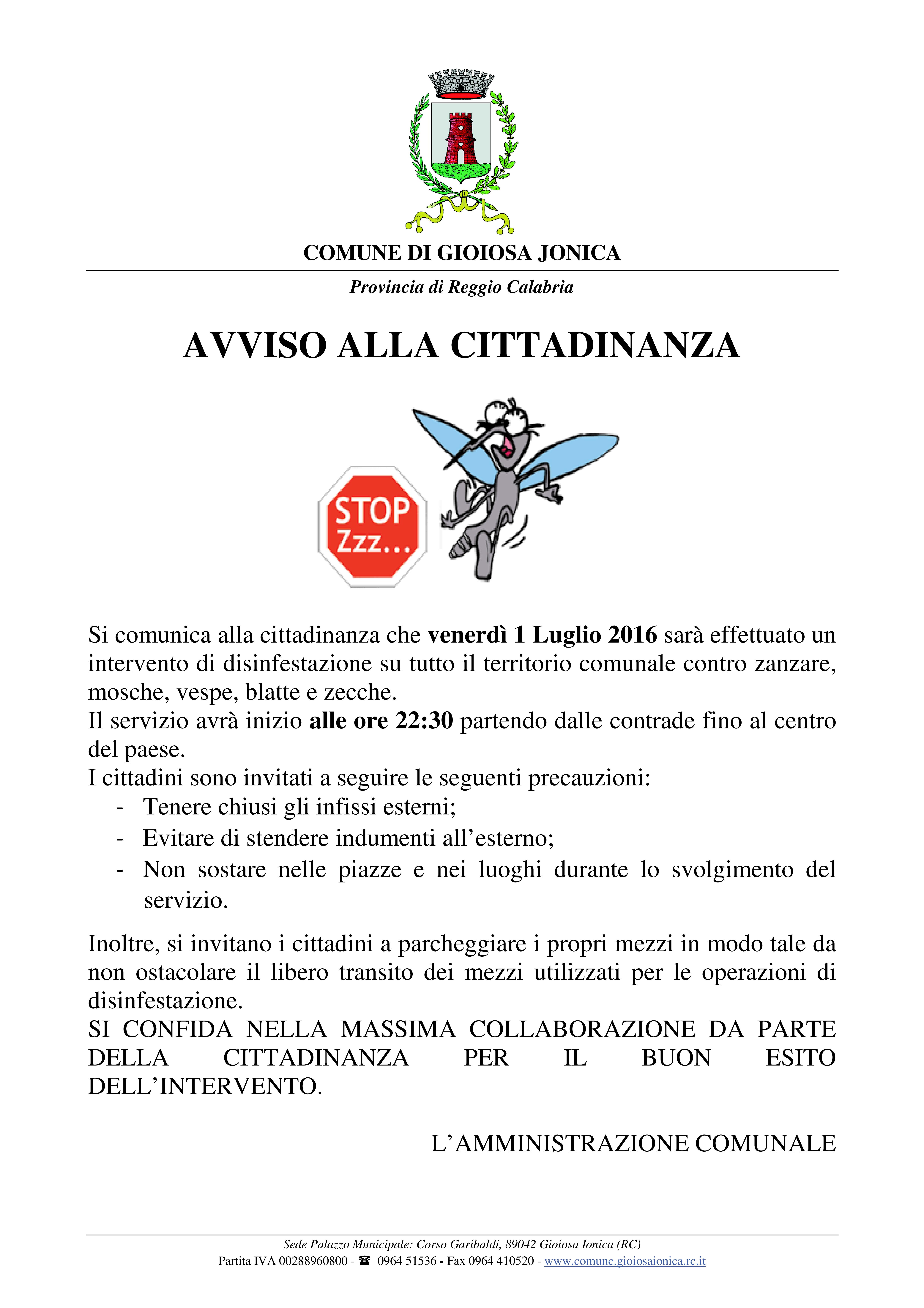 Disinfestazione nel centro abitato di Gioiosa Jonica - Ciavula Disinfestazione nel centro abitato di Gioiosa Jonica - Ciavula