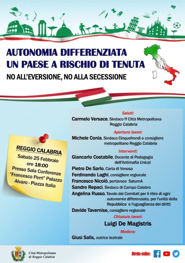 A Reggio Calabria convegno sull'autonomia differenziata con Carmelo Versace, Michele Conia e ...